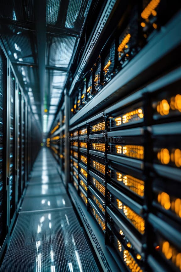 Row of Servers in Server Room Stock Image - Image of mount, center ...