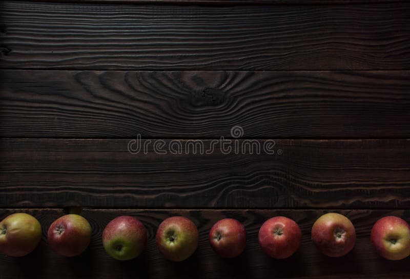 Row Several Apples Wooden Surface Stock Photos - Free & Royalty-Free ...
