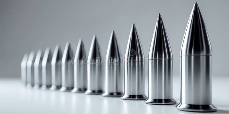 A Row of Sharp Metal Objects are Lined Up on a White Surface Stock ...