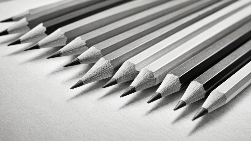 Row of Sharp Pencils on Textured White Paper, Ready for Sketching or ...