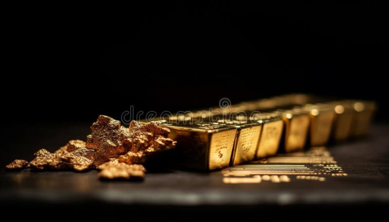 A Row of Shiny Gold Ingots Stack Generated by AI Stock Illustration ...
