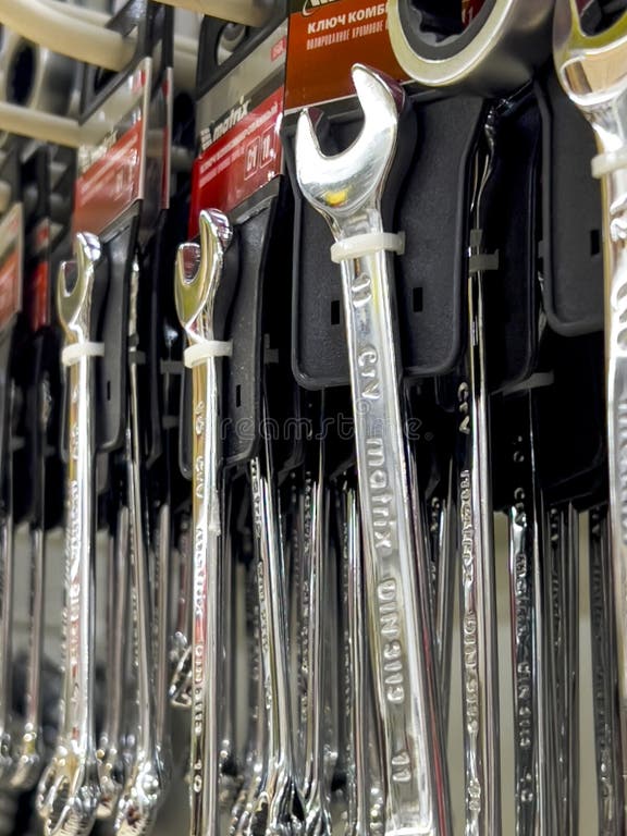 A Row of Shiny Silver Wrenches are Hanging on a Rack. Russia. Moscow. 24.08.25 Editorial Image ...