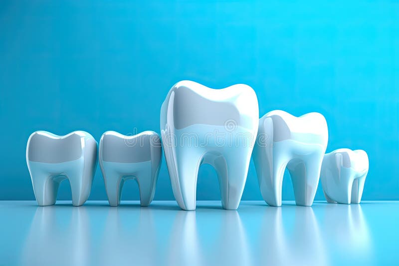 Row of Shiny White Teeth Against a Blue Backdrop, Perfectly Aligned ...