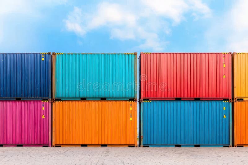 A Row of Shipping Containers Stacked on Top of Each Other Background ...