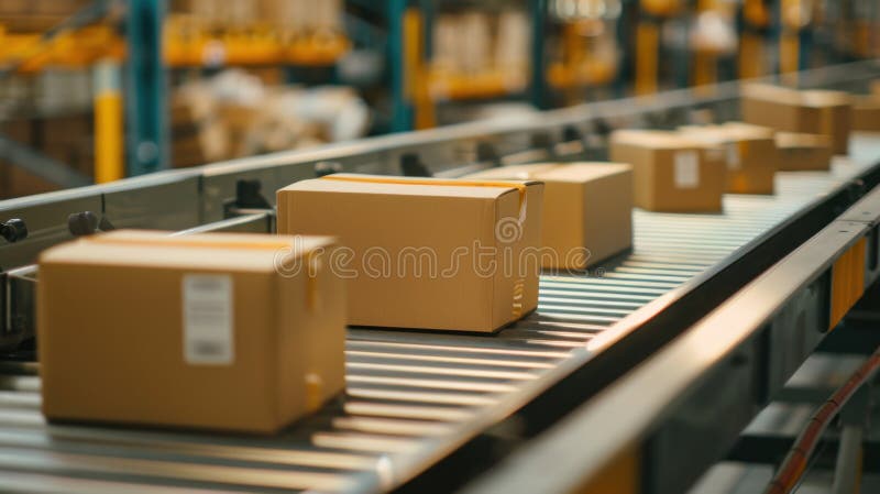 A Row of Shipping Parcels on a Conveyor Belt in a Distribution Stock ...