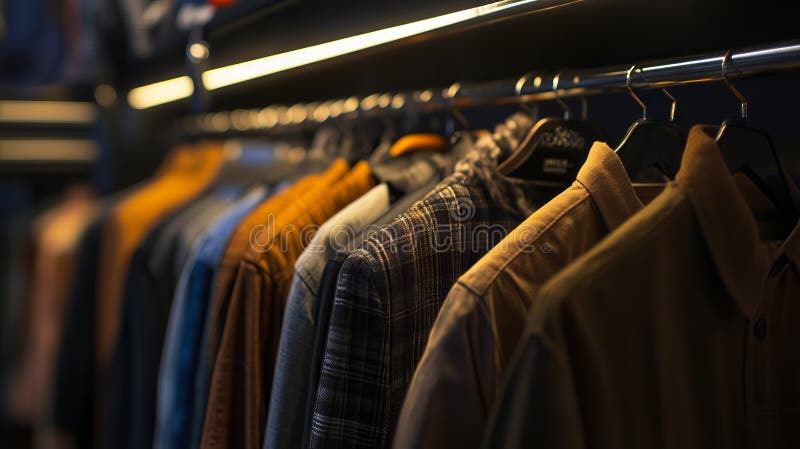 A Row of Shirts Hanging on a Rack in a Clothing Store Stock Image ...