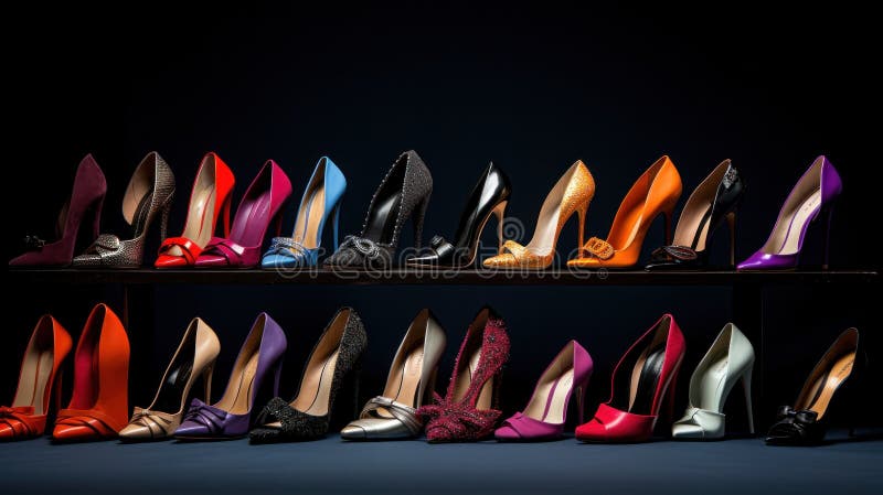 A Row of Shoes are Lined Up on a Shelf in Different Colors, AI Stock ...