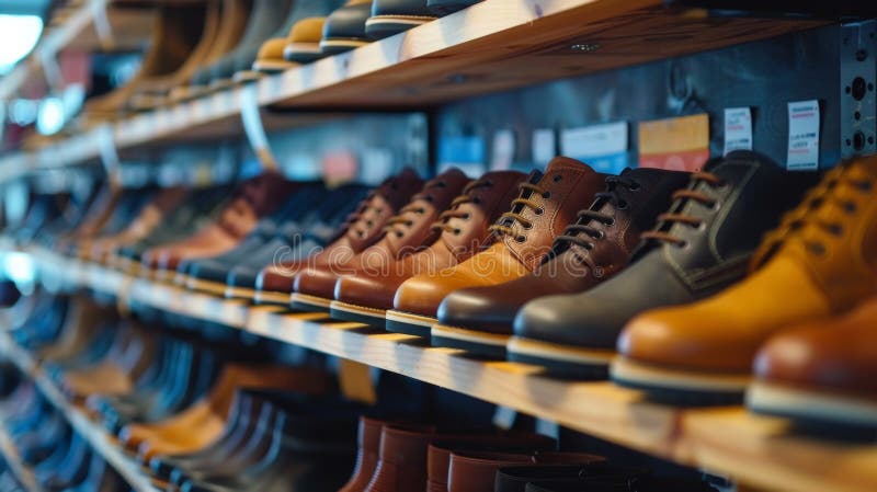 A Row of Shoes on Shelves in a Store with Many Different Colors, AI ...