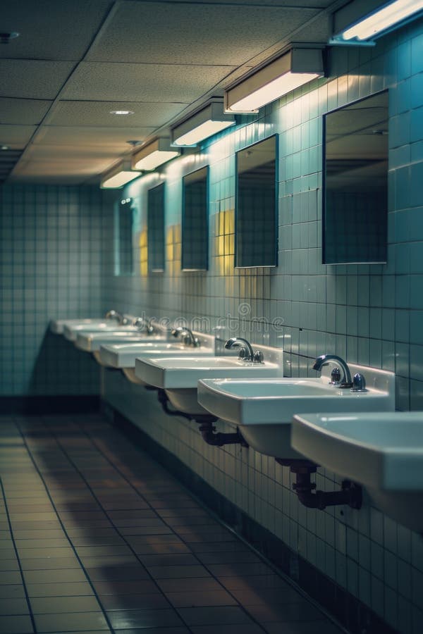 A Row of Sinks in a Public Restroom. Ideal for Hygiene and Sanitation ...
