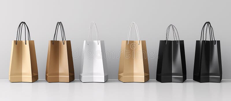 A Row of Six Paper Bags with Different Colours and Patterns Stock ...