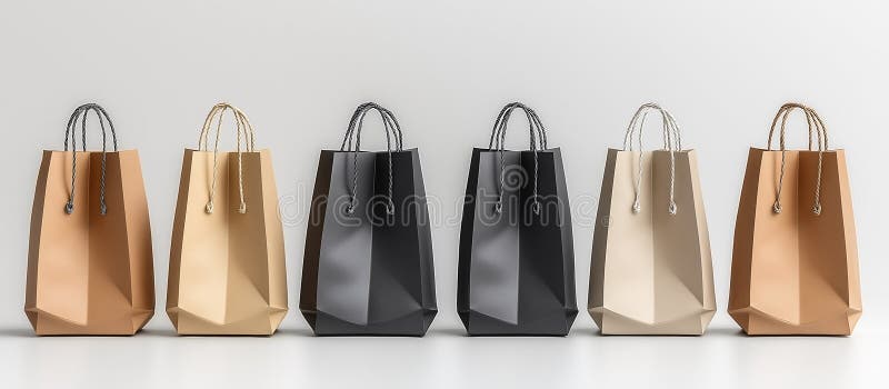 A Row of Six Paper Bags with Different Colours and Patterns Stock ...
