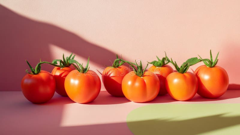 A Row of Six Red Tomatoes are Sitting on a Table Stock Illustration ...