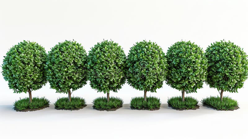Row of Six Round Trees on White Background Stock Illustration ...