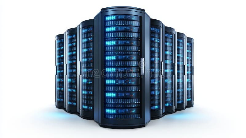 A Row of Sleek, Black Servers with Glowing Blue Lights, Representing ...