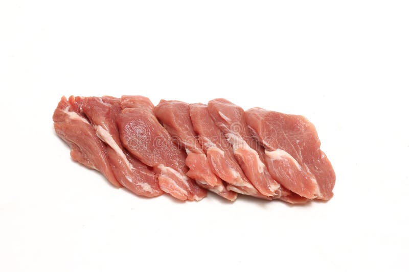 Row Sliced Pork Meat Isolated on a White Background Stock Image - Image ...