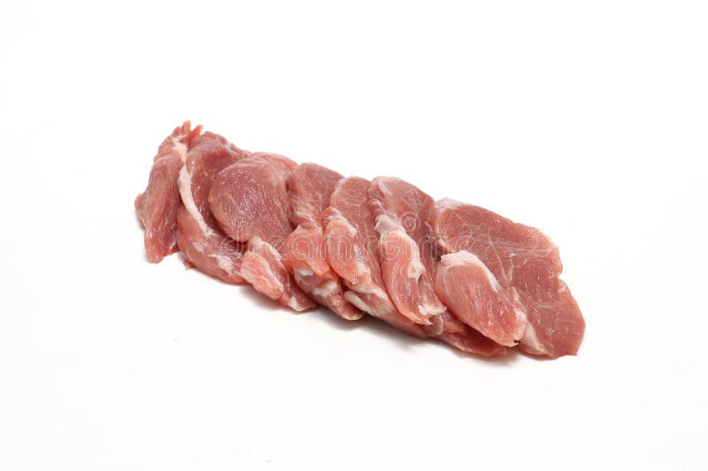 Row Sliced Pork Meat Isolated on a White Background Stock Photo - Image ...