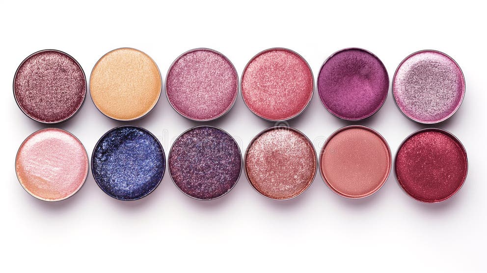 A Row of Small Containers of Makeup, Each with a Different Colour Stock ...