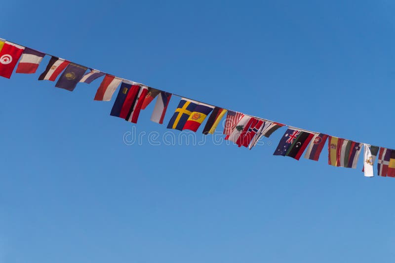 Row of Small Flags of Different Countries on a Rope Stock Photo - Image ...