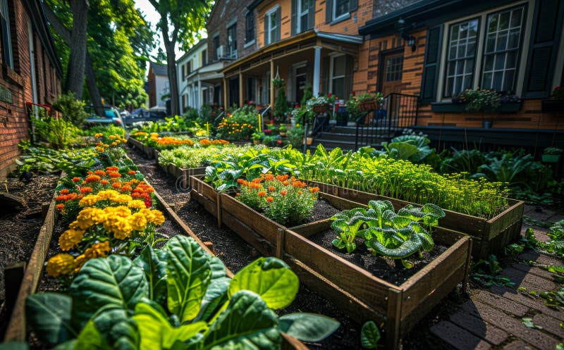 A Row of Small Gardens with a Variety of Plants and Flowers Stock Photo ...