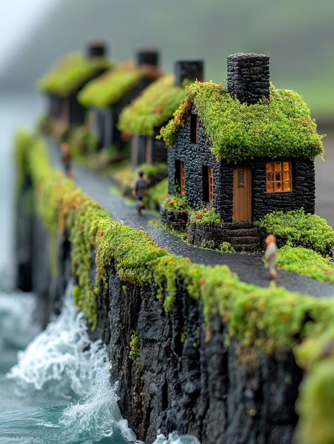 Row Small Houses Cliff Ocean Stock Photos - Free & Royalty-Free Stock ...