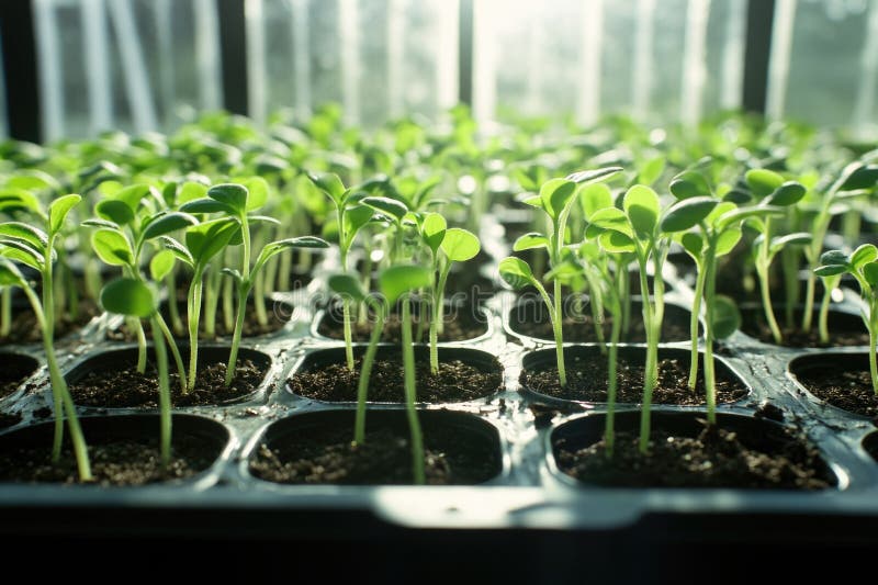 Row of Small Plants are in a Tray Stock Image - Image of seed, green ...