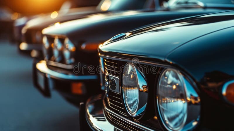 A Row of Small Rectangular Headlights with a Black Trim Characteristic ...