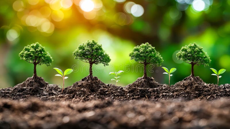 Row of Small Trees Growing in the Soil. Generative AI Stock Image ...