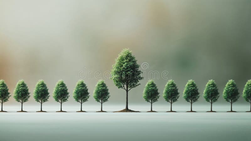Row of Small Trees with One Taller Representing Growth and Success ...