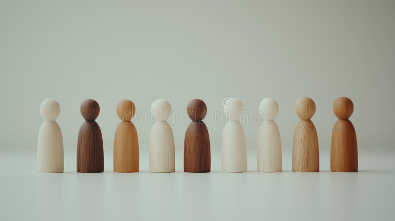 A Row of Small Wooden Figures Representing People, Showcasing Diversity ...