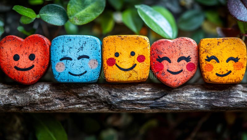 A Row of Smiling Faces Made of Rocks Stock Image - Image of business ...