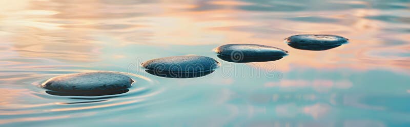 Serene Stones Floating on Calm Water Stock Illustration - Illustration ...