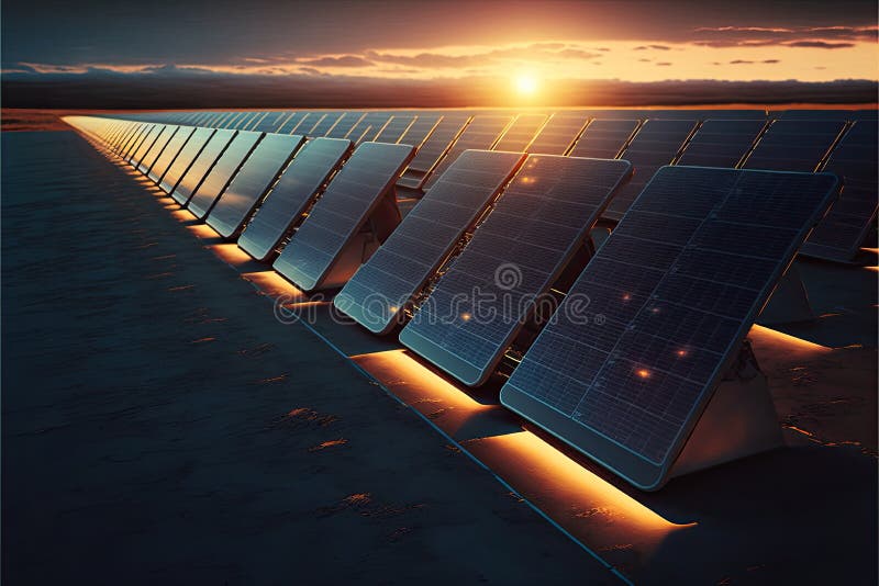 Row of Solar Panels, Alternative Energy. Generative AI Stock ...