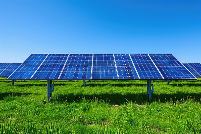 Row of Solar Panels in Field, Ideal for Renewable Energy Concepts Stock ...