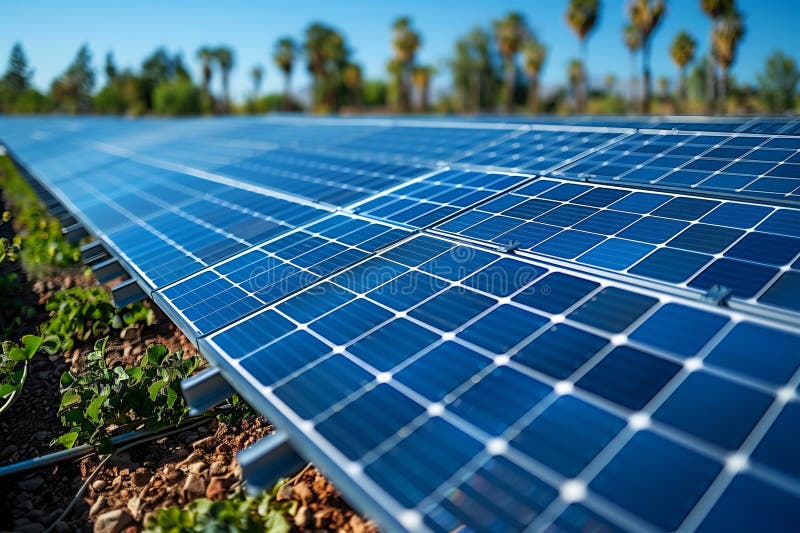 A Row of Solar Panels Installed in a Field Under the Sun Stock Image ...