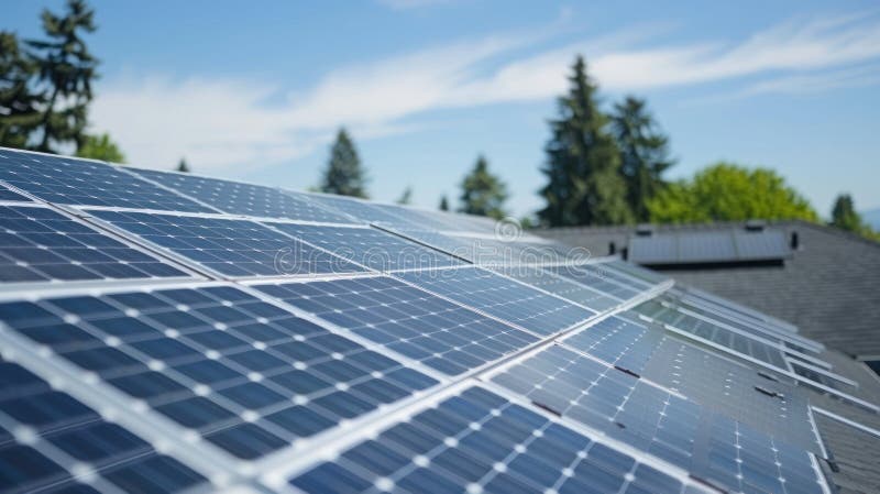A Row of Solar Panels Installed on a Rooftop, Capturing Stock ...