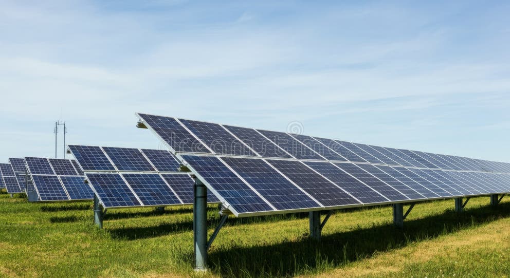 Row of Solar Panels are Lined Up in a Field Stock Photo - Image of ...