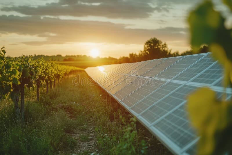 A Row of Solar Panels are Lined Up in a Field Stock Image - Image of ...