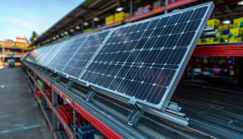 A Row of Solar Panels are on a Rack by AI Generated Image Stock Photo ...