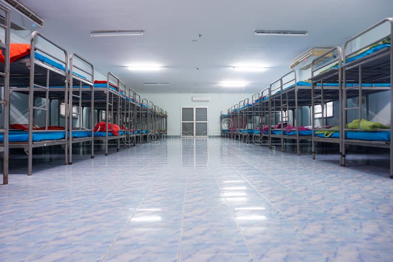 A row soldier bunk beds. stock photo. Image of architecture - 93857416