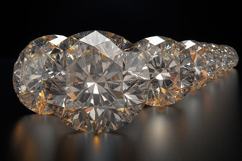 Row of Sparkling Diamonds Gradually Decreasing in Size on Black ...