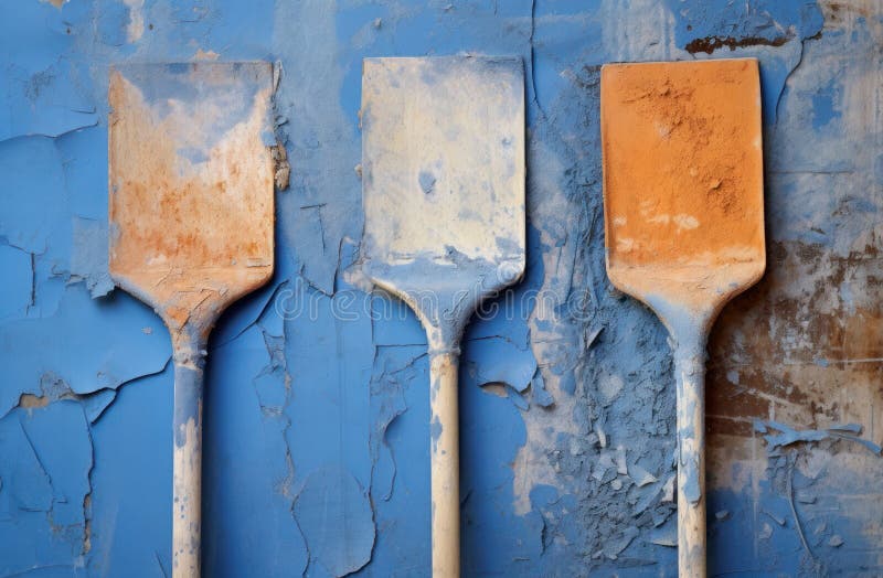 A Row of Spatulas on a Blue Wall Stock Illustration - Illustration of ...