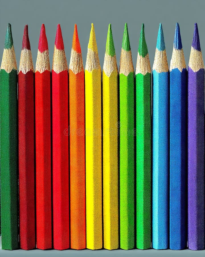 Row of Spectrum Colored Pencils with Realistic Textures and Detailed ...