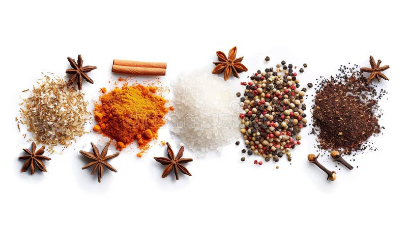 A Row of Spices and Herbs are Spread Out on a White High Quality. Stock ...