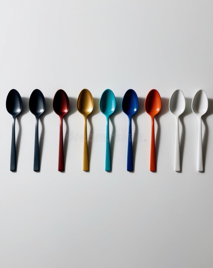 A Row of Spoons of Different Colors and Sizes. Stock Image - Image of ...