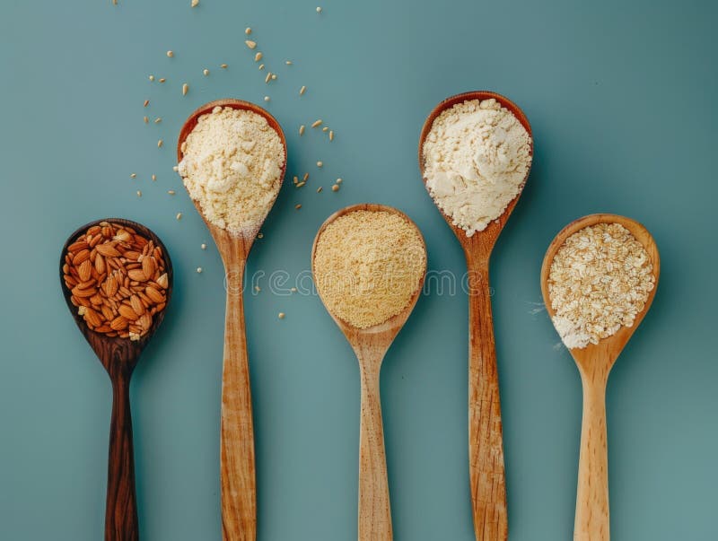 A Row of Spoons with Different Types of Grains on Them Stock Image ...
