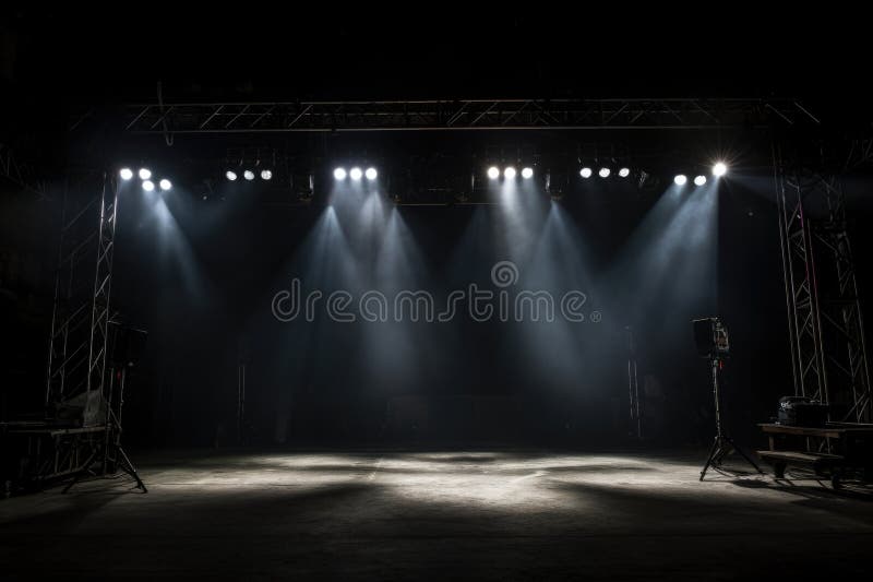 A Row of Spotlight Lit Over a Dark Stage Stock Illustration ...