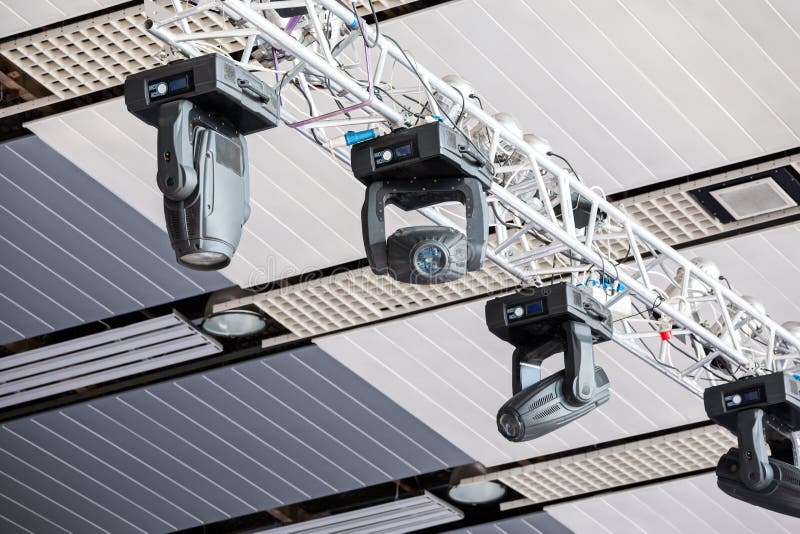 Row of Spotlights and Projectors Stock Photo - Image of indoors, club ...