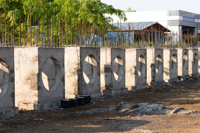 A Row of Rectangular Concrete Blocks To Place a Plumbing Pipe Stock ...