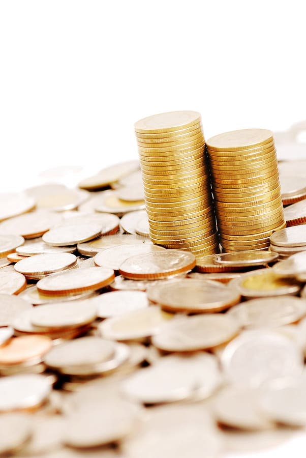 Row Stack of Coins on Many Coins Background Stock Photo - Image of ...