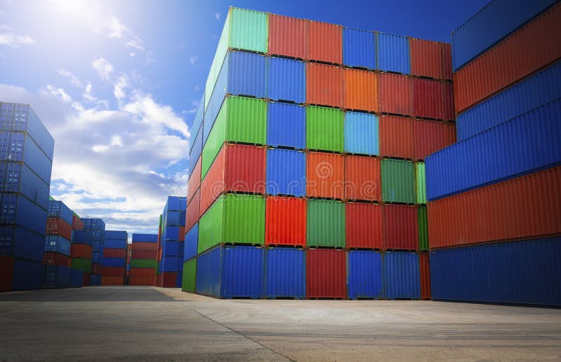 Row of Stacked Containers Cargo Shipping. Handling of Logistic ...